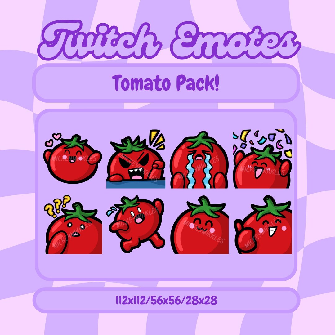 Pack of Eight Cute Cartoon Tomato Twitch Emote, Discord Emotes, Kawaii ...