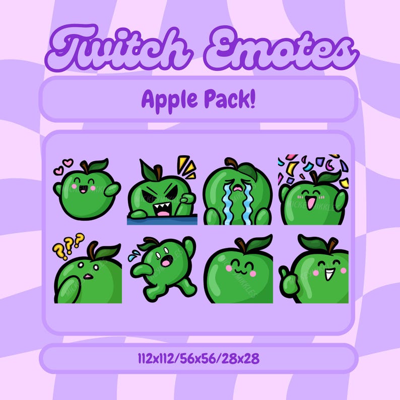 Pack of Eight Cute Cartoon Apple Twitch Emote, Discord Emotes, Kawaii ...