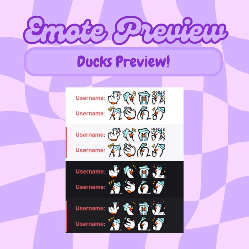 Pack of Eight Cute Cartoon Duck Twitch Emote, Discord Emotes, Kawaii ...