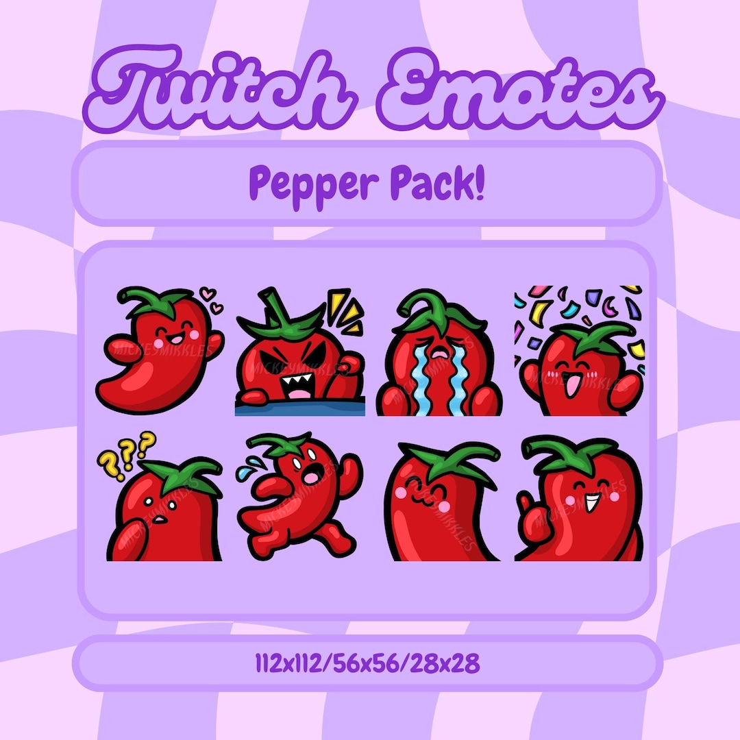 Pack of Eight Cute Cartoon Pepper Twitch Emote, Discord Emotes, Kawaii ...