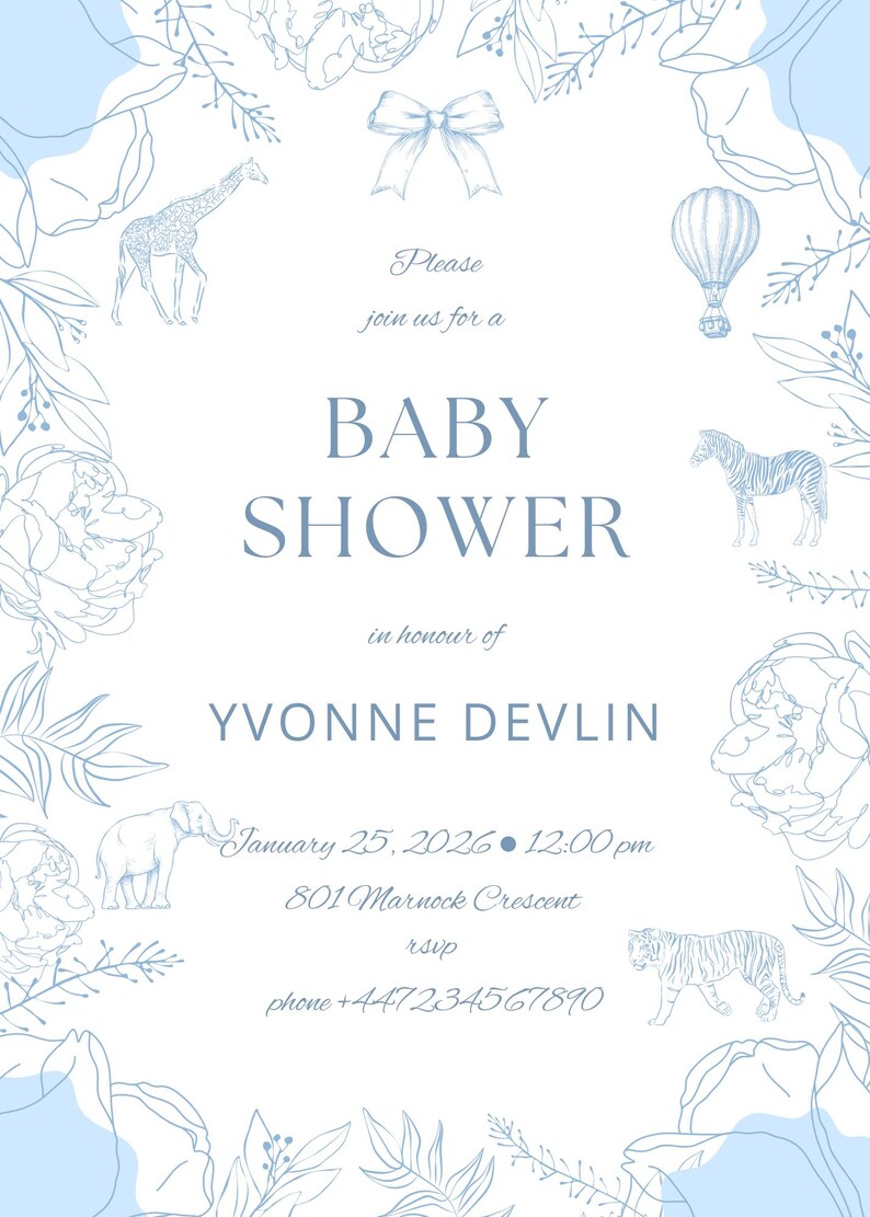 Invitación elegante para baby shower en color azul bebé - Etsy México