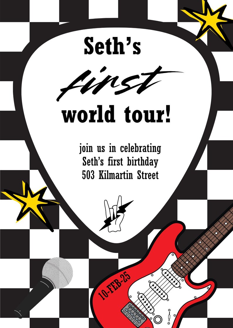 Rock World Tour Birthday Invitation: Music Theme Party - Etsy