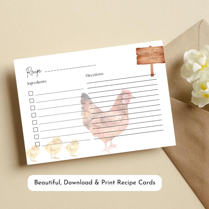 Farm Recipe Card: Chicken & Chick Design (digital Download) - Etsy