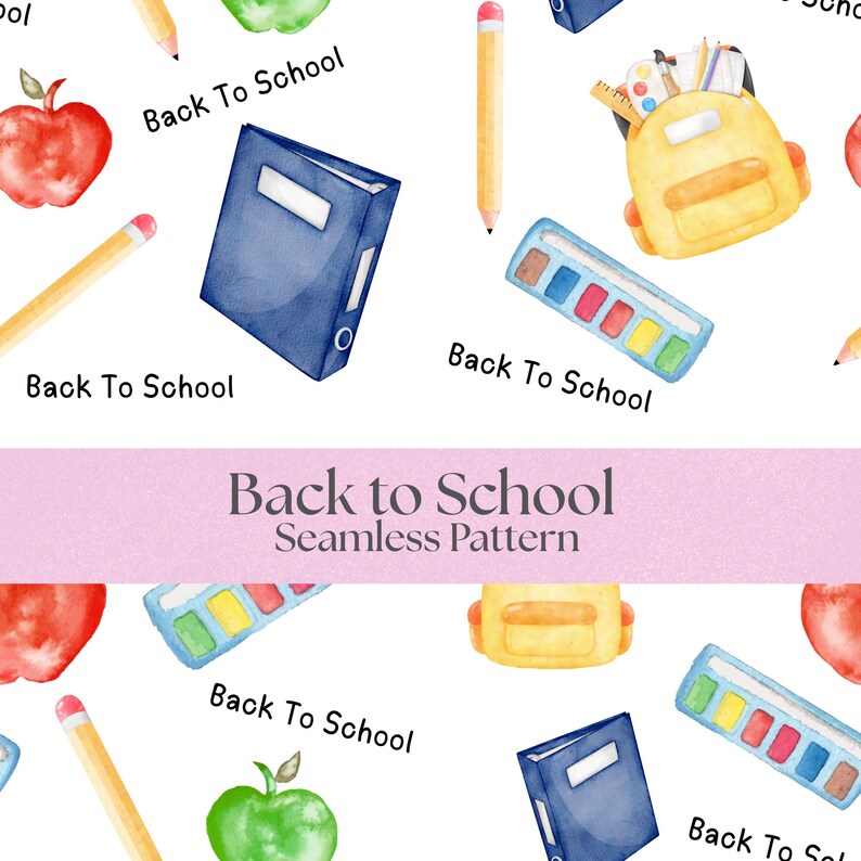 Back to School Themed Seamless Pattern Digital Paper, Back to School ...