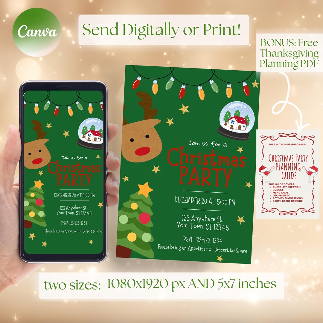 Rudolph Christmas Party Invitation: Whimsical Reindeer Canva Template ...