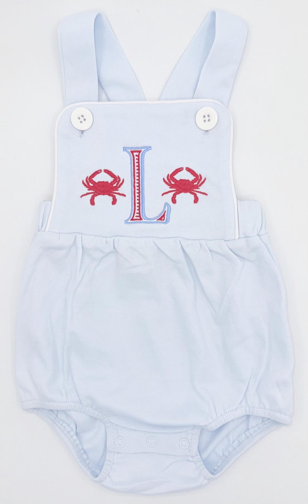 Light Blue Baby Sunsuit, Embroidered Crab and Initial, Summer Outfit - Etsy