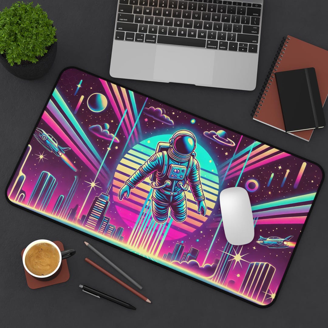 Neon Astronaut Desk Mat, Space Mousepad, Galaxy Gaming Pad, Outer Space ...