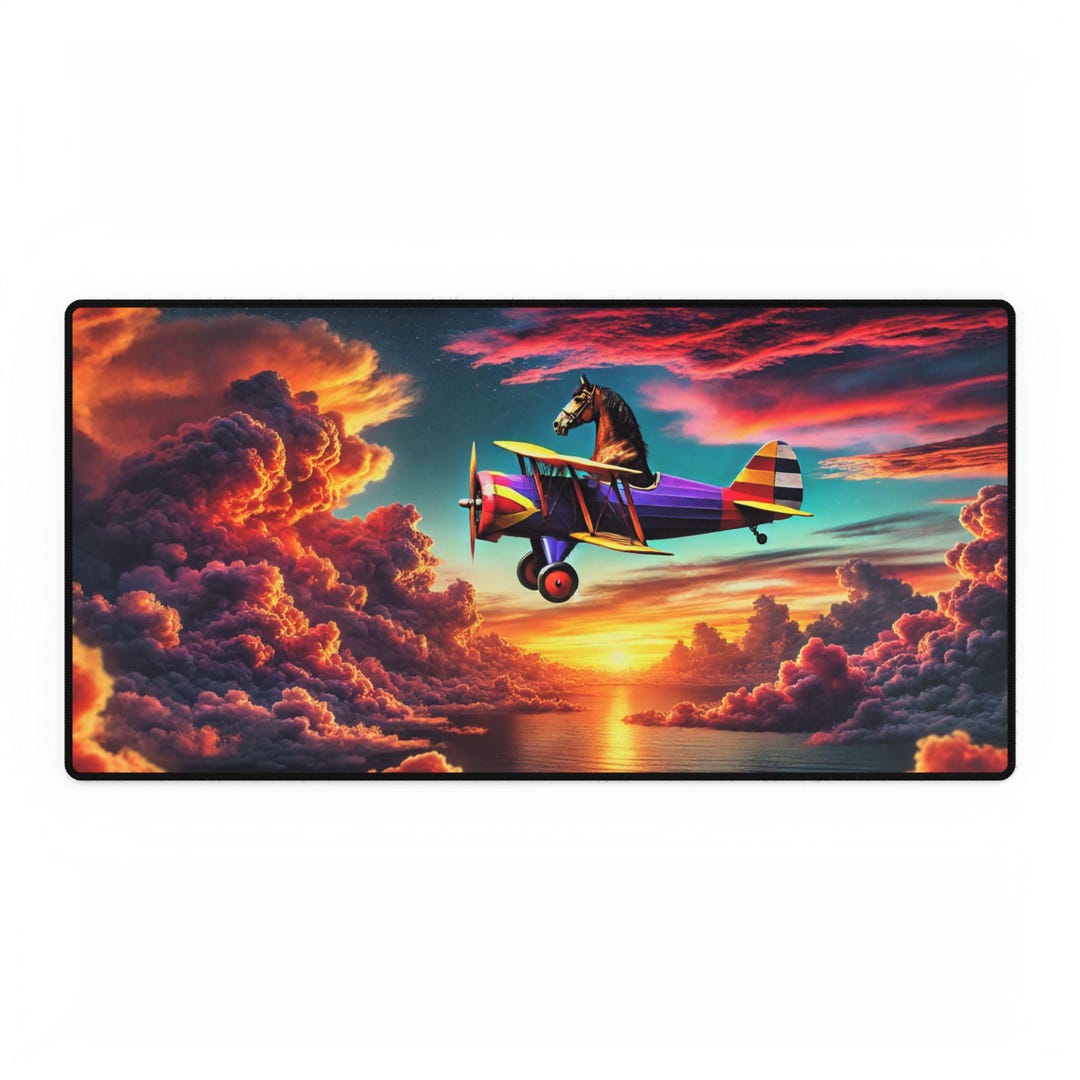 Whimsical Horse in Plane Desk Mat, Vintage Aesthetic Desk Pad, Home ...