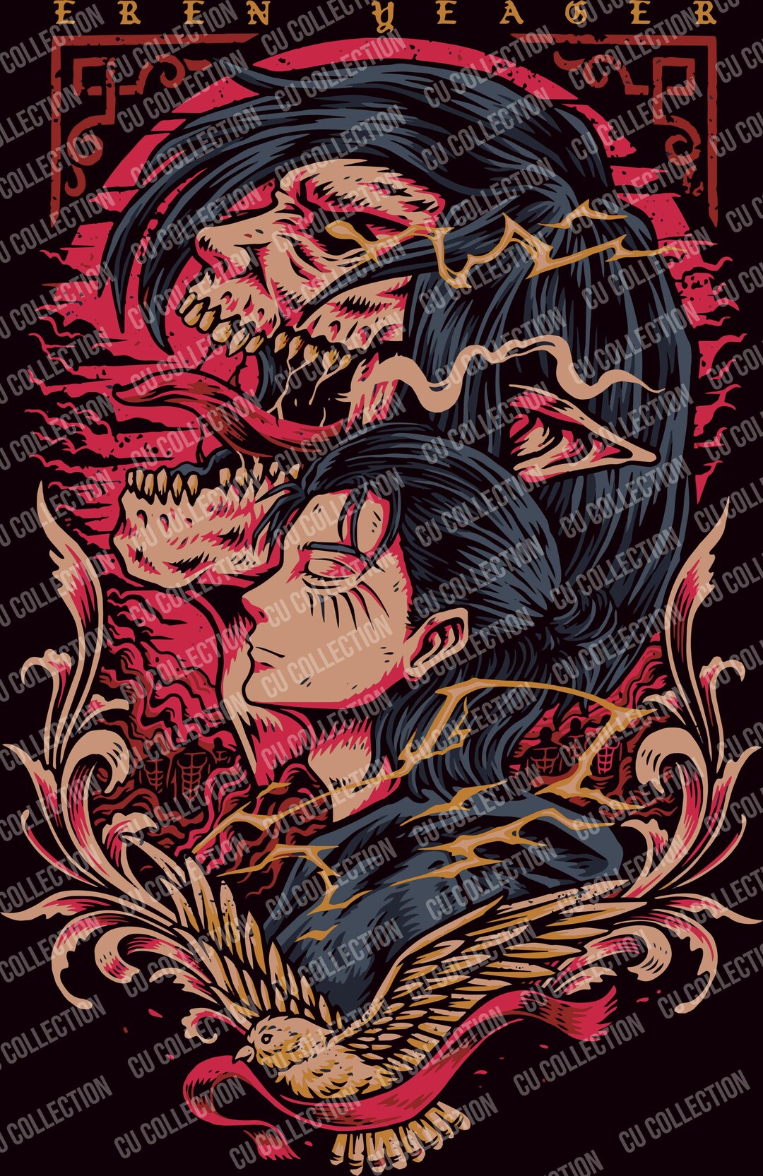 Attack on Titan Eren Anime Print Art Vector Tshirt Sweatshirt Poster ...