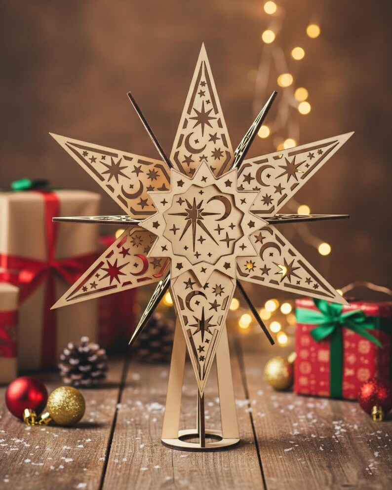 3D Christmas Star Tree Topper SVG, Laser Cut Plywood Template (digital ...