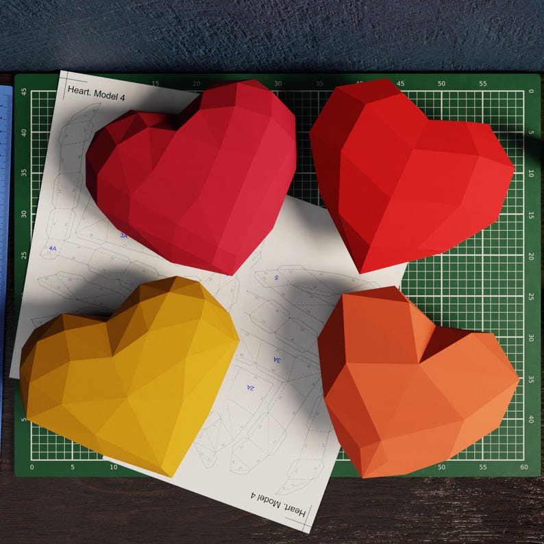 3D Paper Heart Bundle Papercraft | DIY Low Poly Sculpture SVG PDF ...