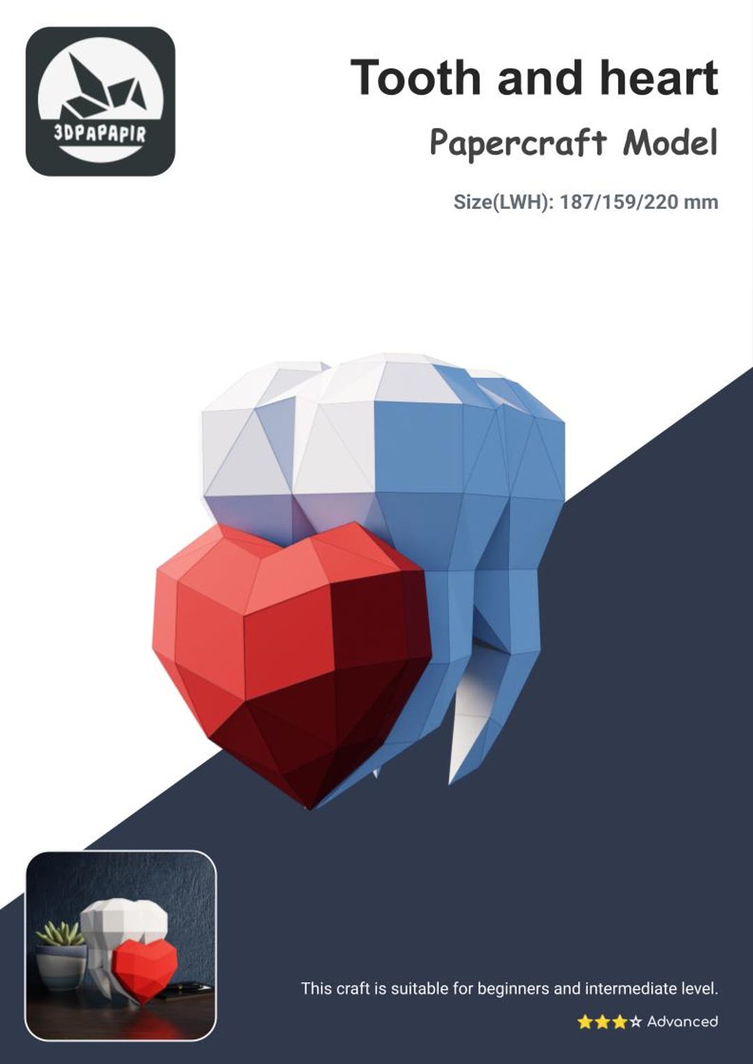 Papercraft Template (PDF, PDO, Svg): Tooth With a Heart. Create a 3D ...