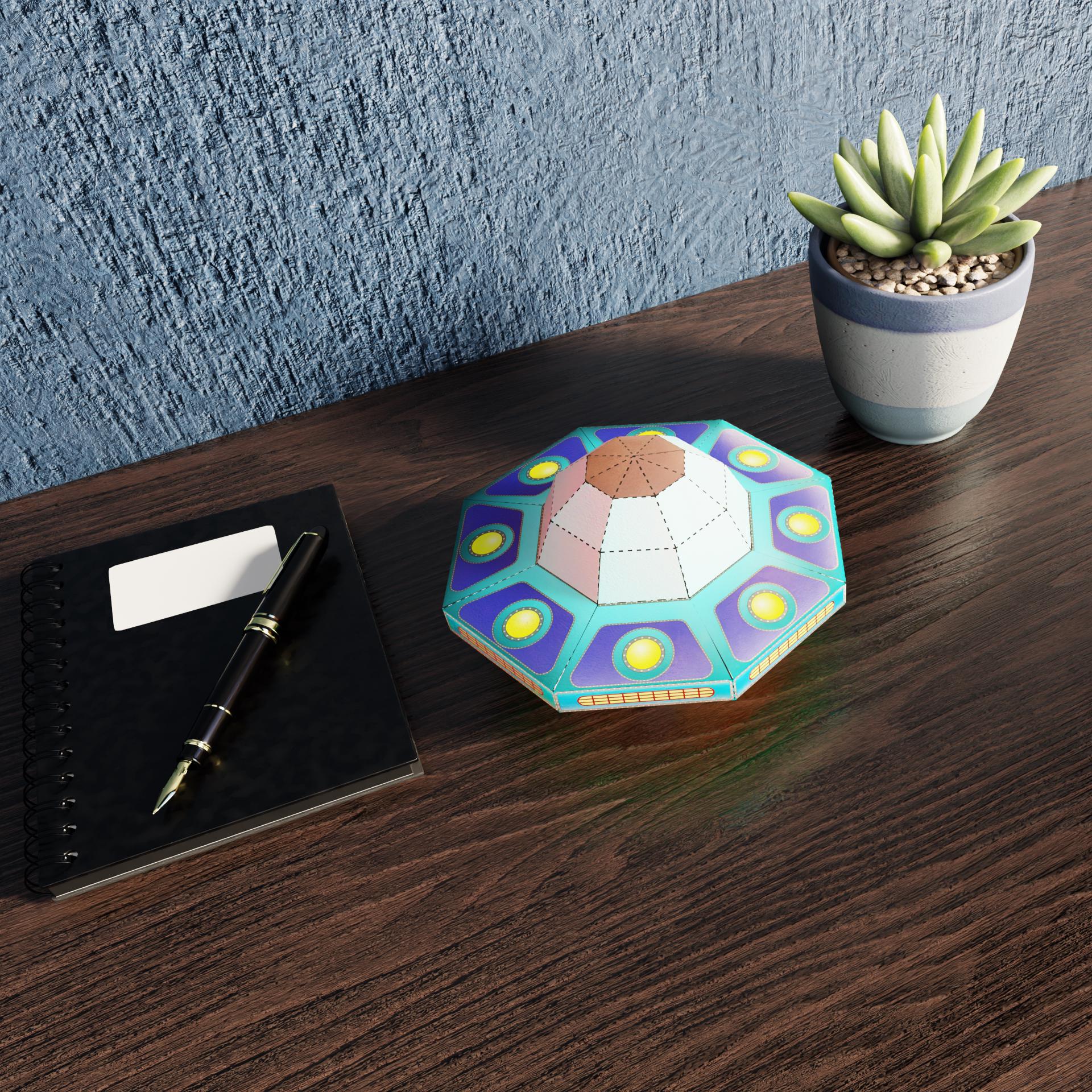 UFO Paper Craft Template - DIY Flying Saucer Papercraft Model for Kids ...