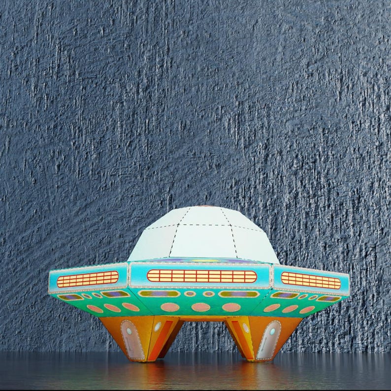 UFO Paper Craft Template - DIY Flying Saucer Papercraft Model for Kids ...