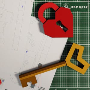 Heart-shaped Castle and Key Papercraft - DIY Paper Model for Valentine ...