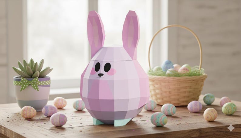 Easter Bunny Basket SVG | DIY Papercraft Gift Box | Low Poly Egg ...