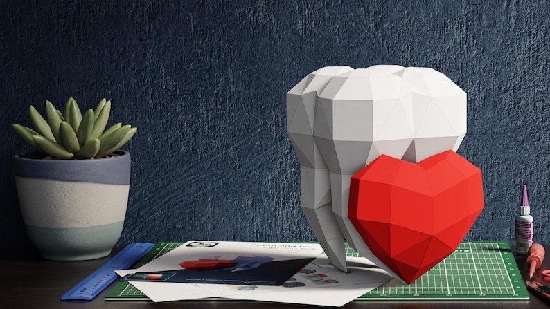 Papercraft Template (PDF, PDO, Svg): Tooth With a Heart. Create a 3D ...