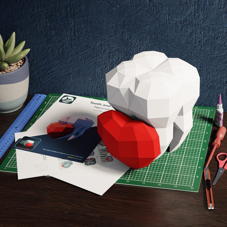 Papercraft Template (PDF, PDO, Svg): Tooth With a Heart. Create a 3D ...