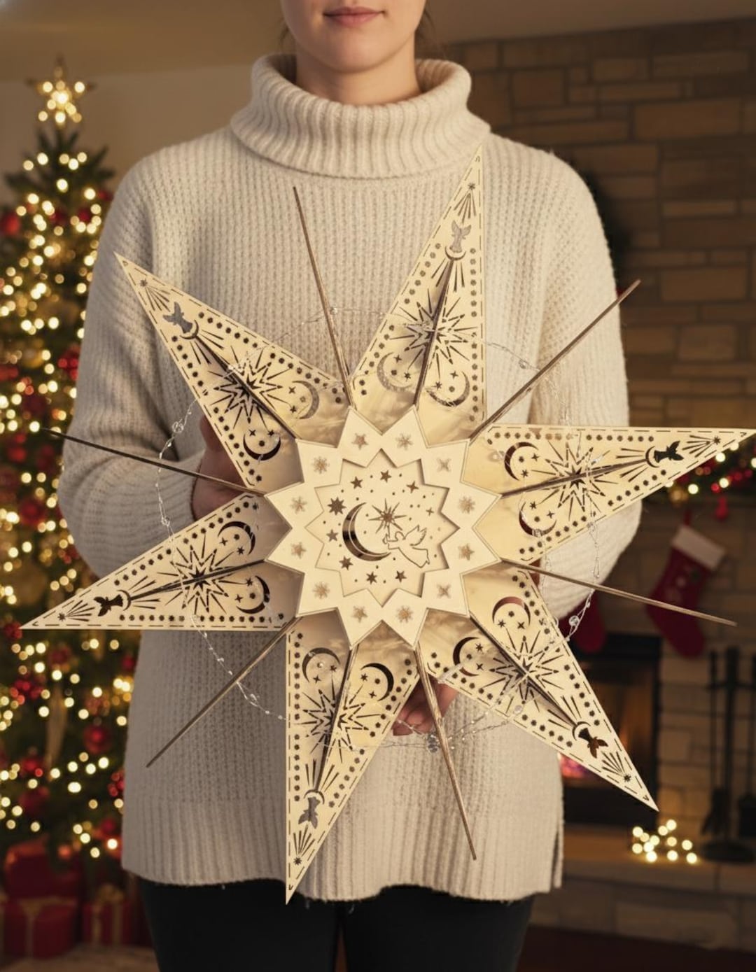 Grand fichier découpé au laser étoile de Noël 3D | Décoration d'étoile ...