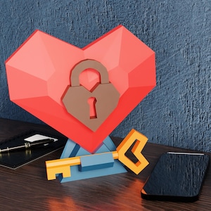 Valentine's Day DIY Papercraft Template - Heart With Lock and Key on ...