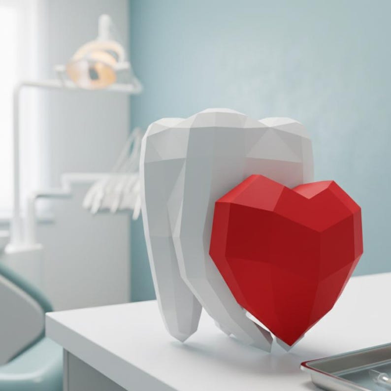 3D Paper Tooth With Heart SVG | Low Poly Dental Clinic Decor | Dentist ...
