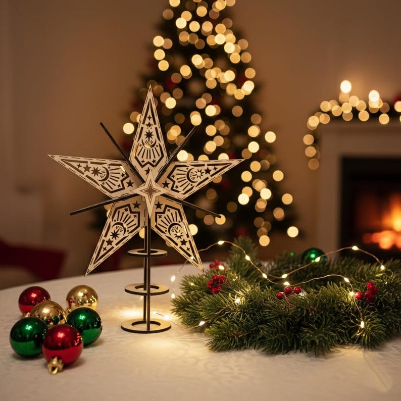 Christmas Star SVG Laser Cut File: 2-in-1 Ornament & Tree Topper ...