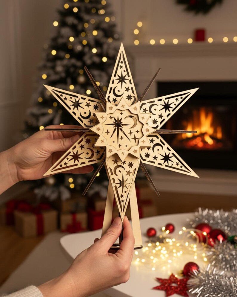 3D Christmas Star Tree Topper SVG, Laser Cut Plywood Template (digital ...