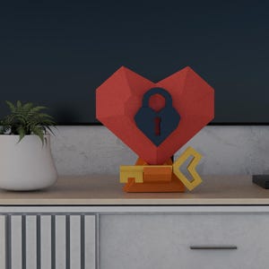 Valentine's Day DIY Papercraft Template - Heart With Lock and Key on ...