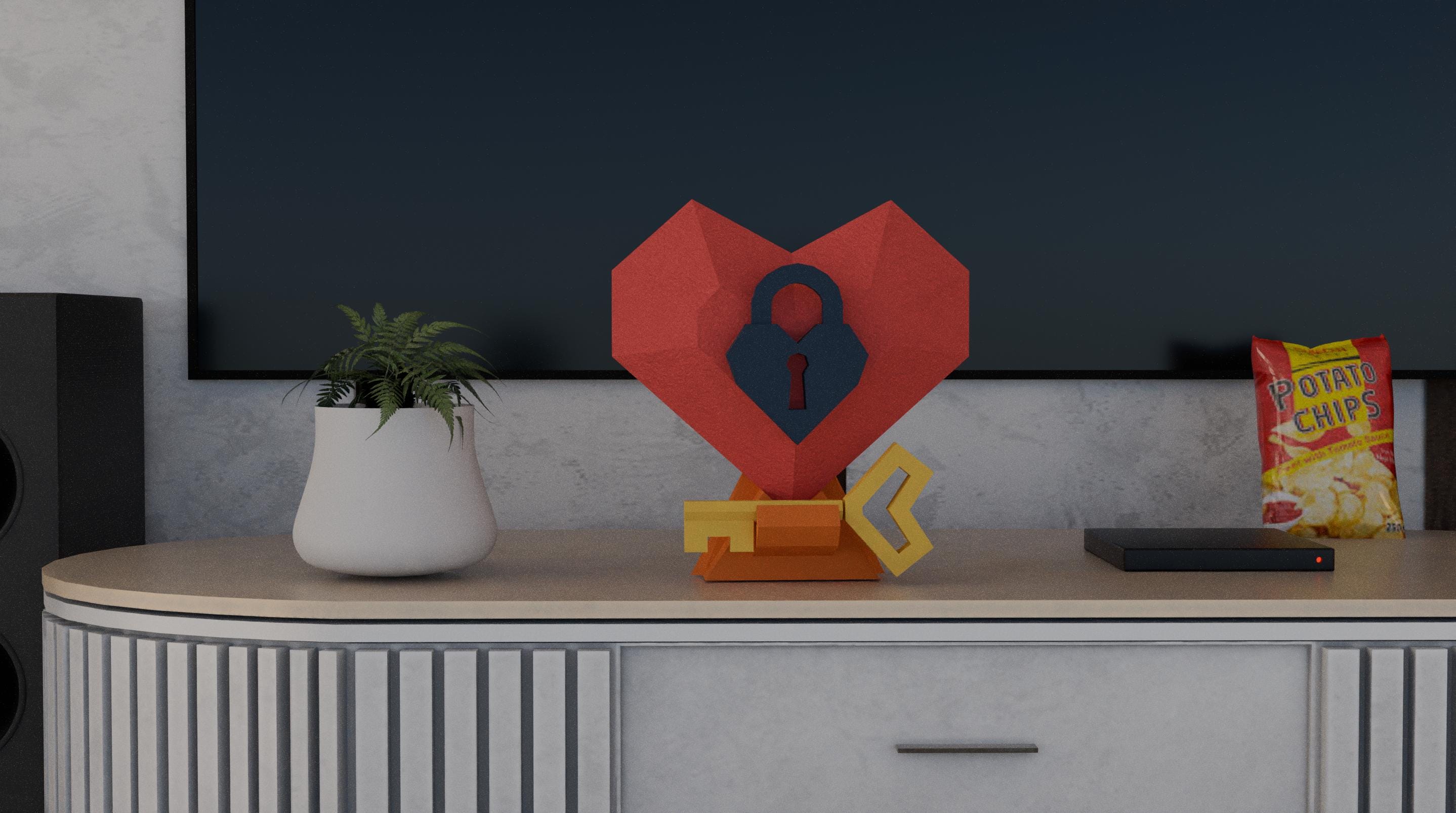 Valentine's Day DIY Papercraft Template - Heart With Lock and Key on ...