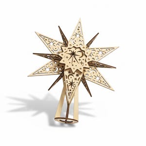 3D Christmas Star Tree Topper SVG, Laser Cut Plywood Template (digital ...