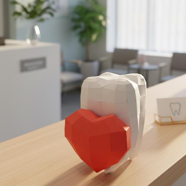 3D Paper Tooth With Heart SVG | Low Poly Dental Clinic Decor | Dentist ...