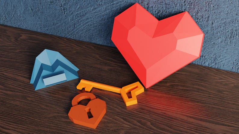 Valentine's Day DIY Papercraft Template - Heart With Lock and Key on ...