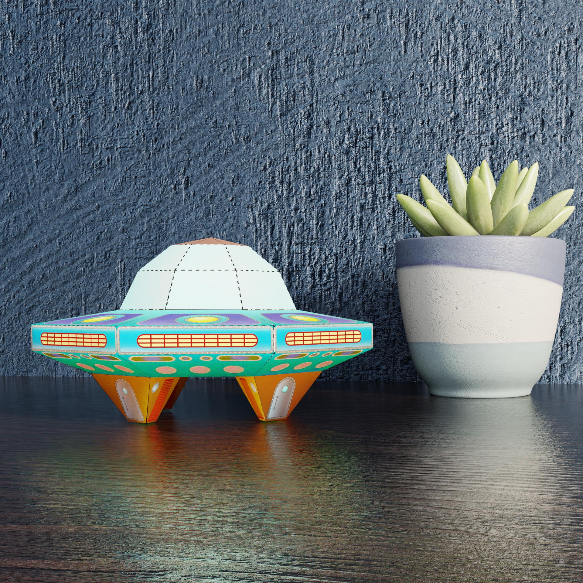 UFO Paper Craft Template - DIY Flying Saucer Papercraft Model for Kids ...