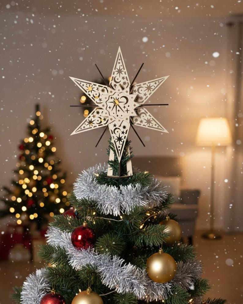 3D Christmas Star Tree Topper SVG, Laser Cut Plywood Template (digital ...