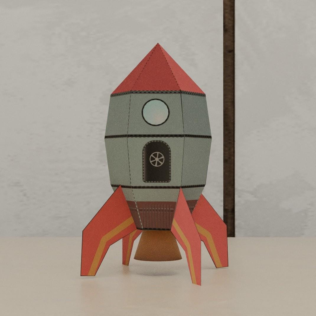 Low Poly Rocket Papercraft Template - DIY Coloring and Assembly Kit for ...