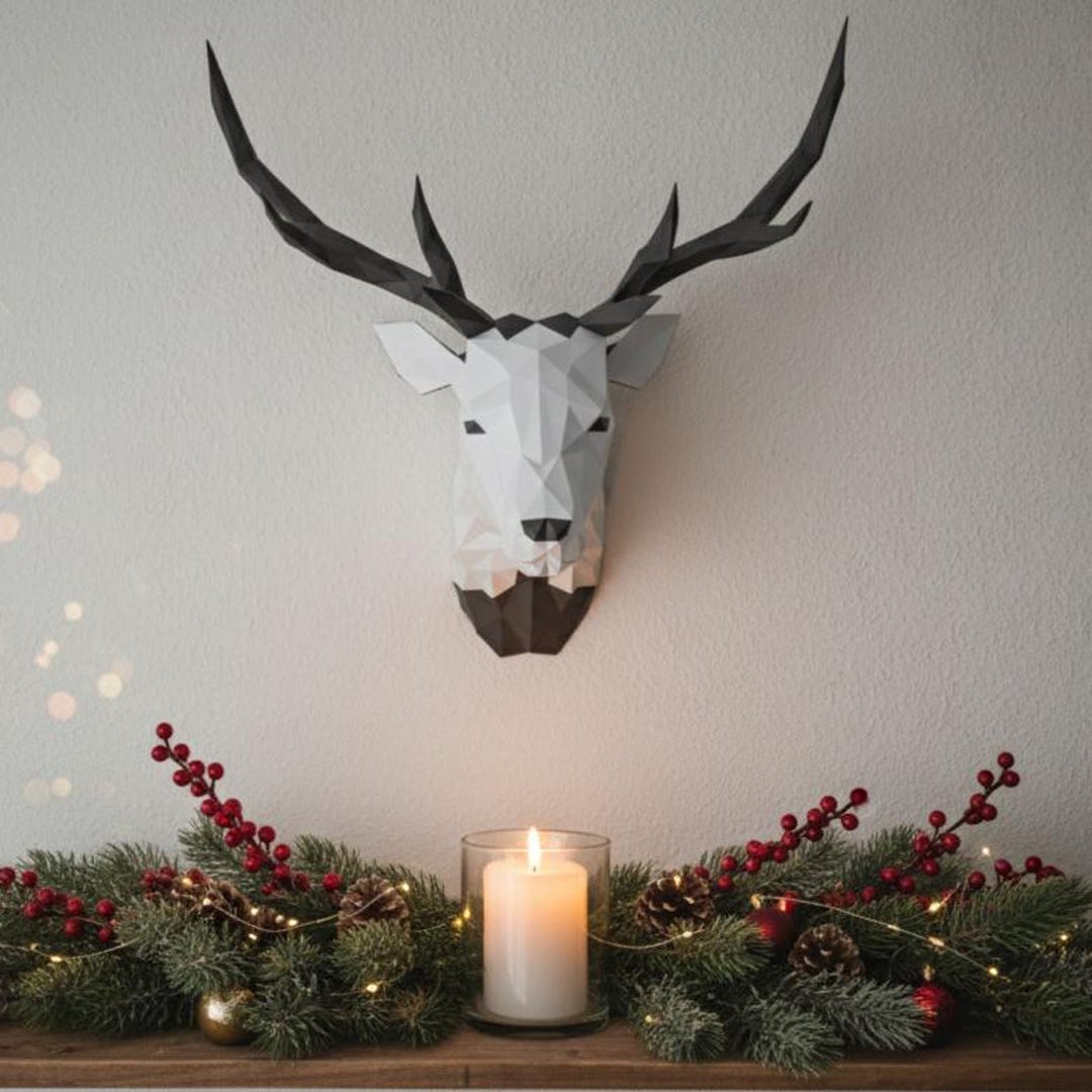 Papercraft Deer Head Wall Decoration Modern Style Room Accent Wall Art ...