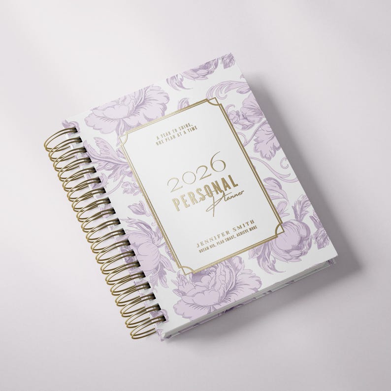 2026 Daily Planner Personalized With Name, Hardcover Wirebound Floral Planner With Tabs, Gold or ...