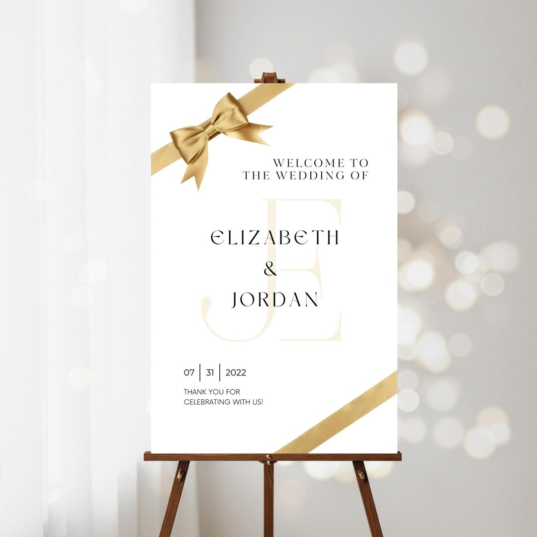 Custom Gold Bow Wedding Welcome Sign - Personalized Foam Board Welcome ...