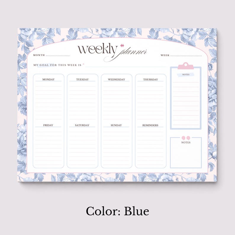 Floral Weekly Planner Notepad | Pink Teal Undated Tear-off Schedule (8. ...
