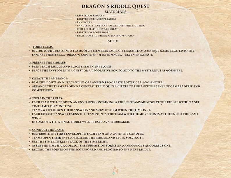 Dragon’s Riddle Quest | Printable Medieval Party Game | Fun Fantasy ...