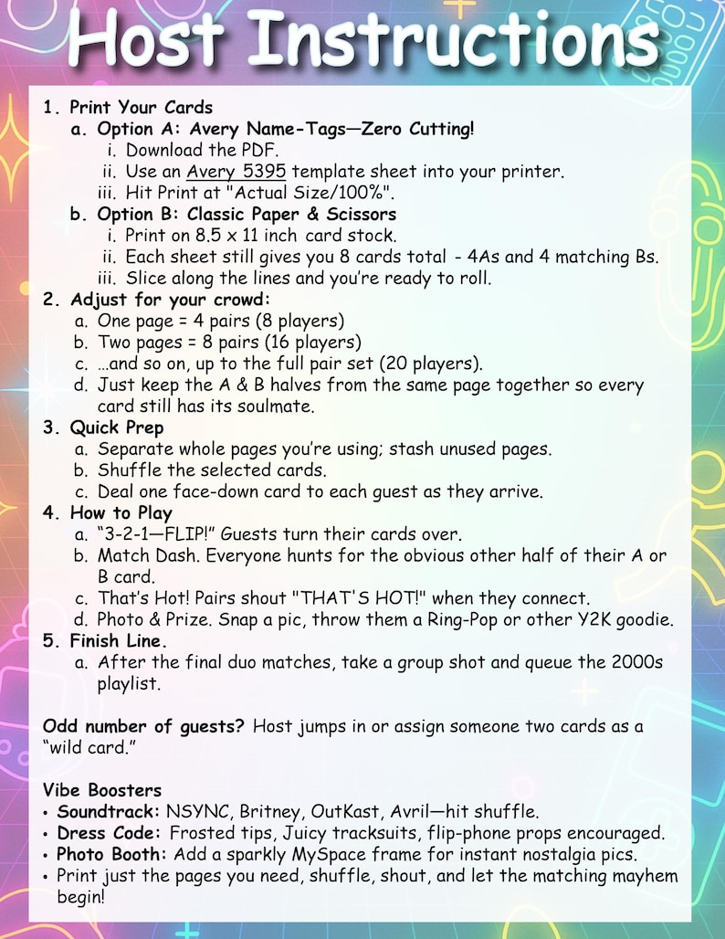 Y2k find your match Game – Printable 2000s Party Ice Breaker, Instant ...