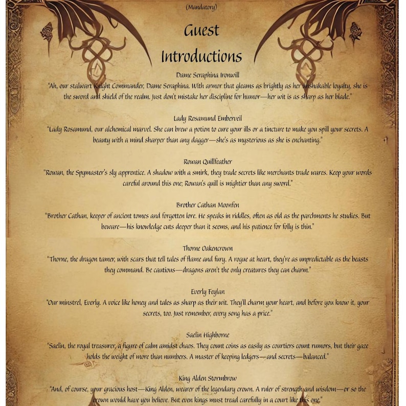 Medieval Fantasy Mystery Party Game: A Court in Chaos (digital Download ...
