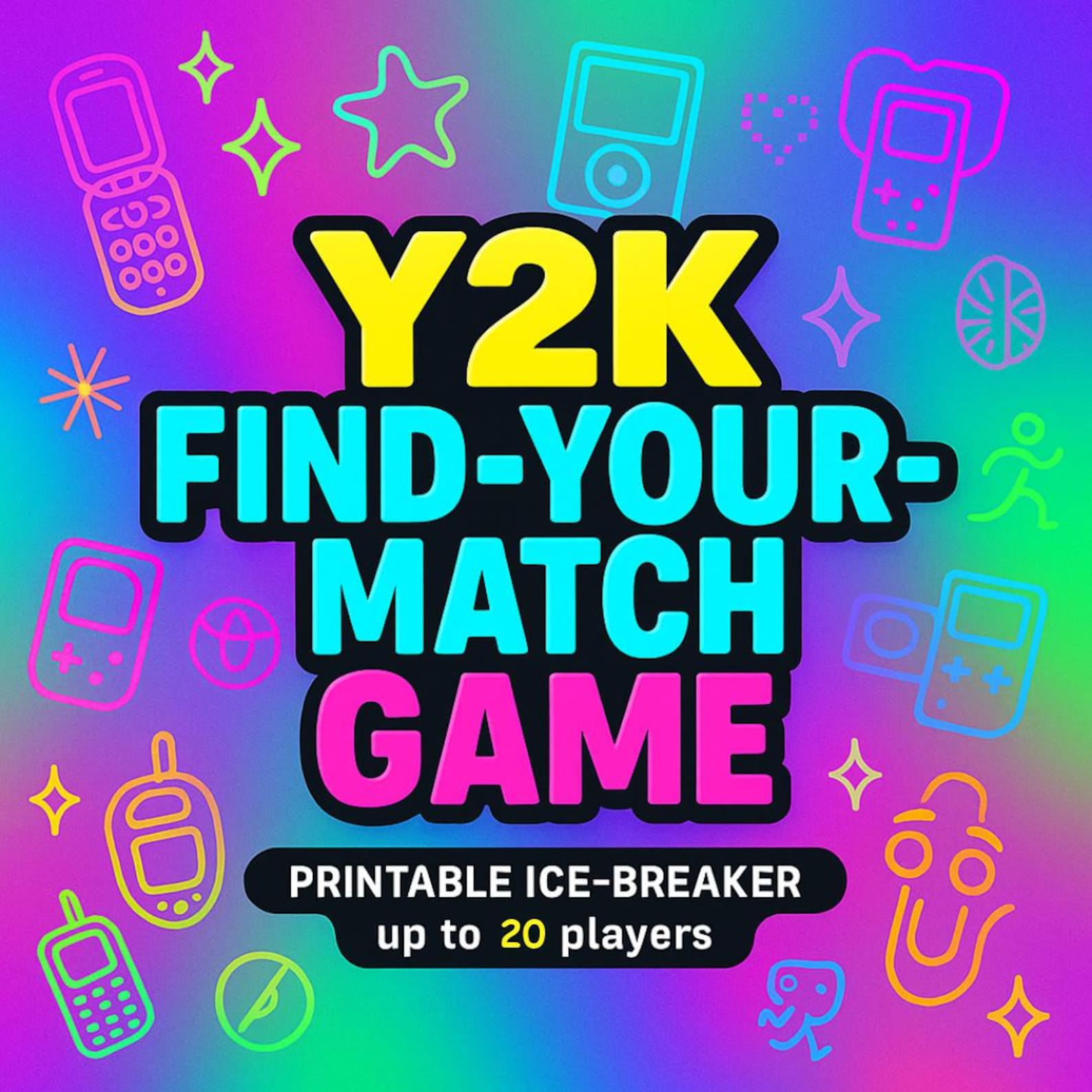 Y2k find your match Game – Printable 2000s Party Ice Breaker, Instant ...