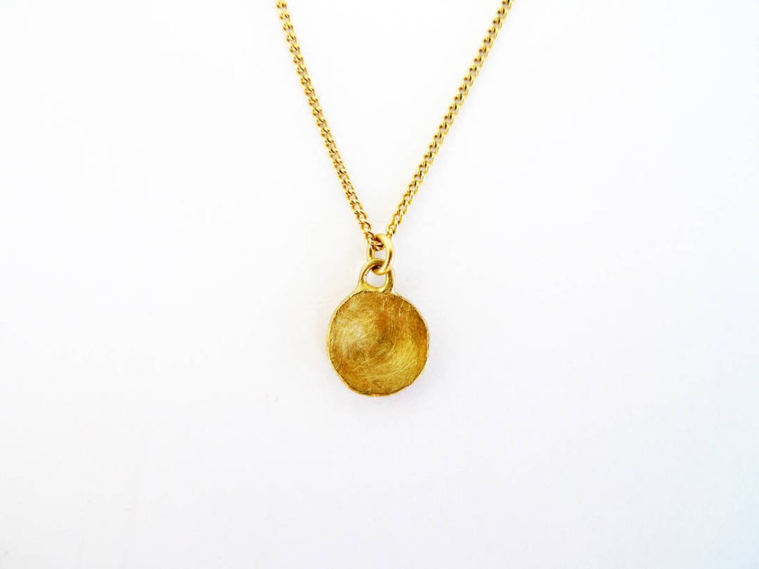 Tiny Plate Charm. Ancient Style Recycled 14K Solid Gold Round Pendant ...