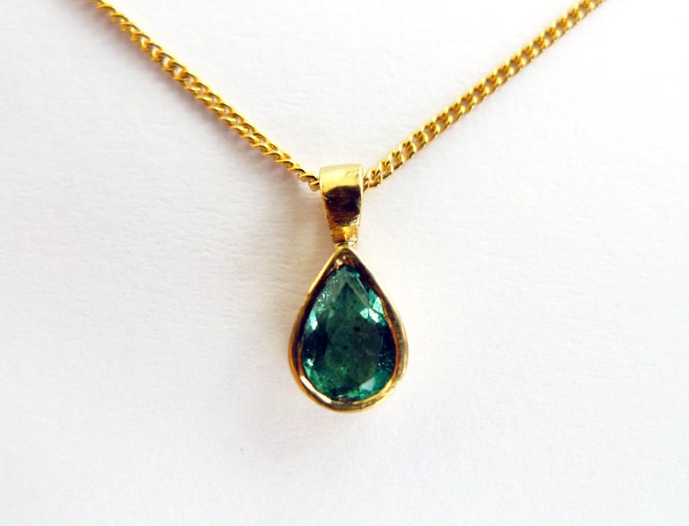 Green Tear. Emerald Drop Shape Classic 18K Gold Tear on 18K Gold Chain ...
