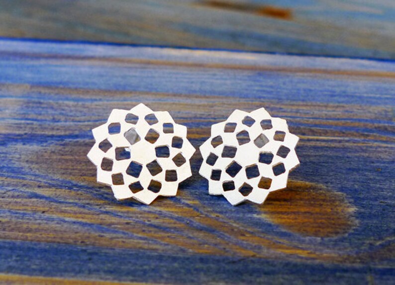 Mashrabiya Sterling Silver Stud Earrings. Modern Tribe - Etsy