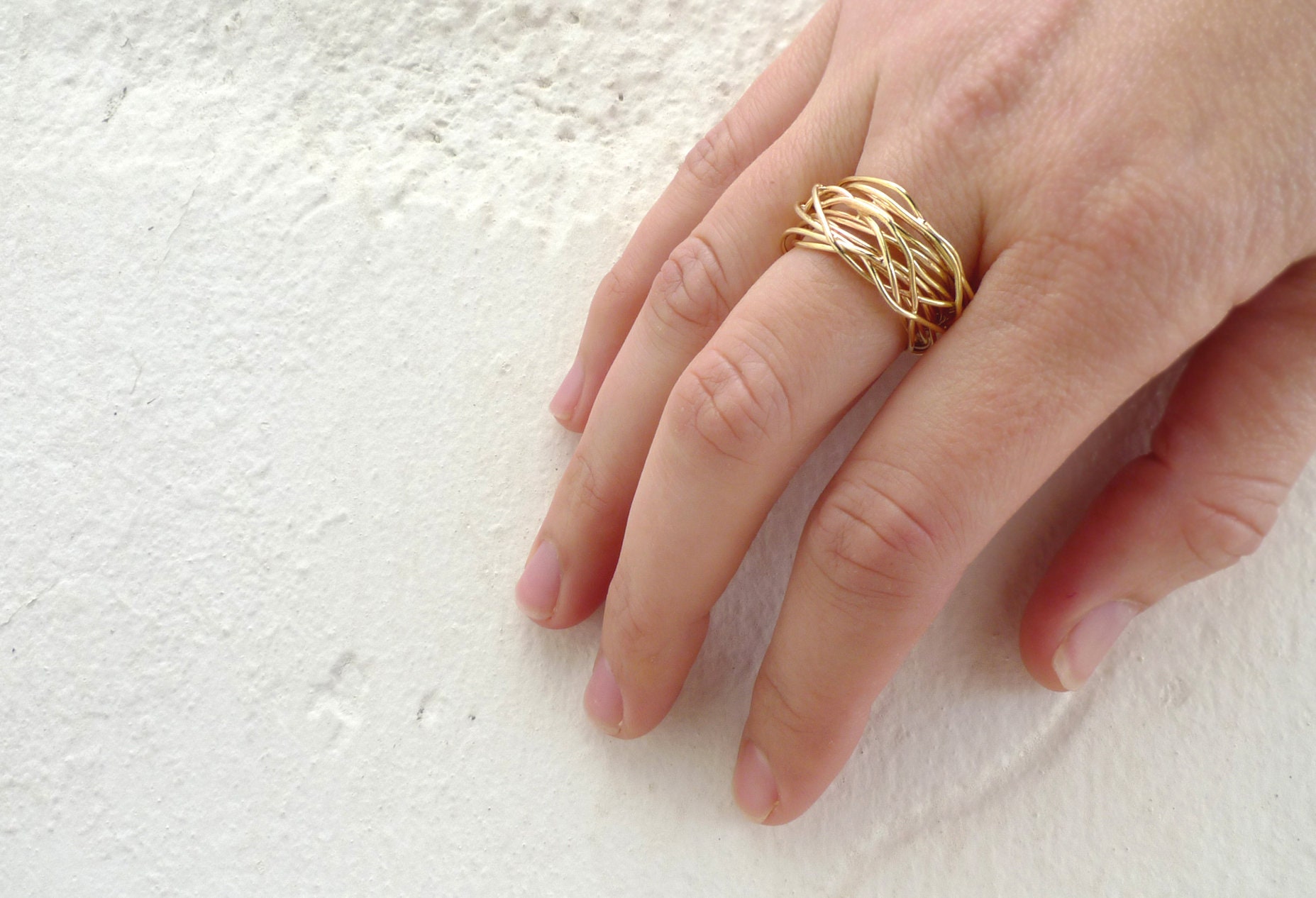 Roots. 14K Solid Gold Wire Coils Wrap Ring. Floating Chunky Big ...