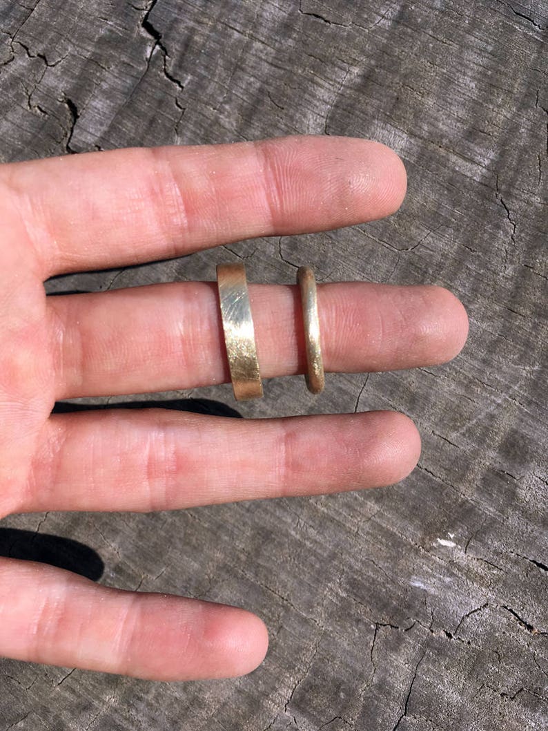 Rough and Rustic Couple. Set of Gold Organic Textured Wedding Bands ...