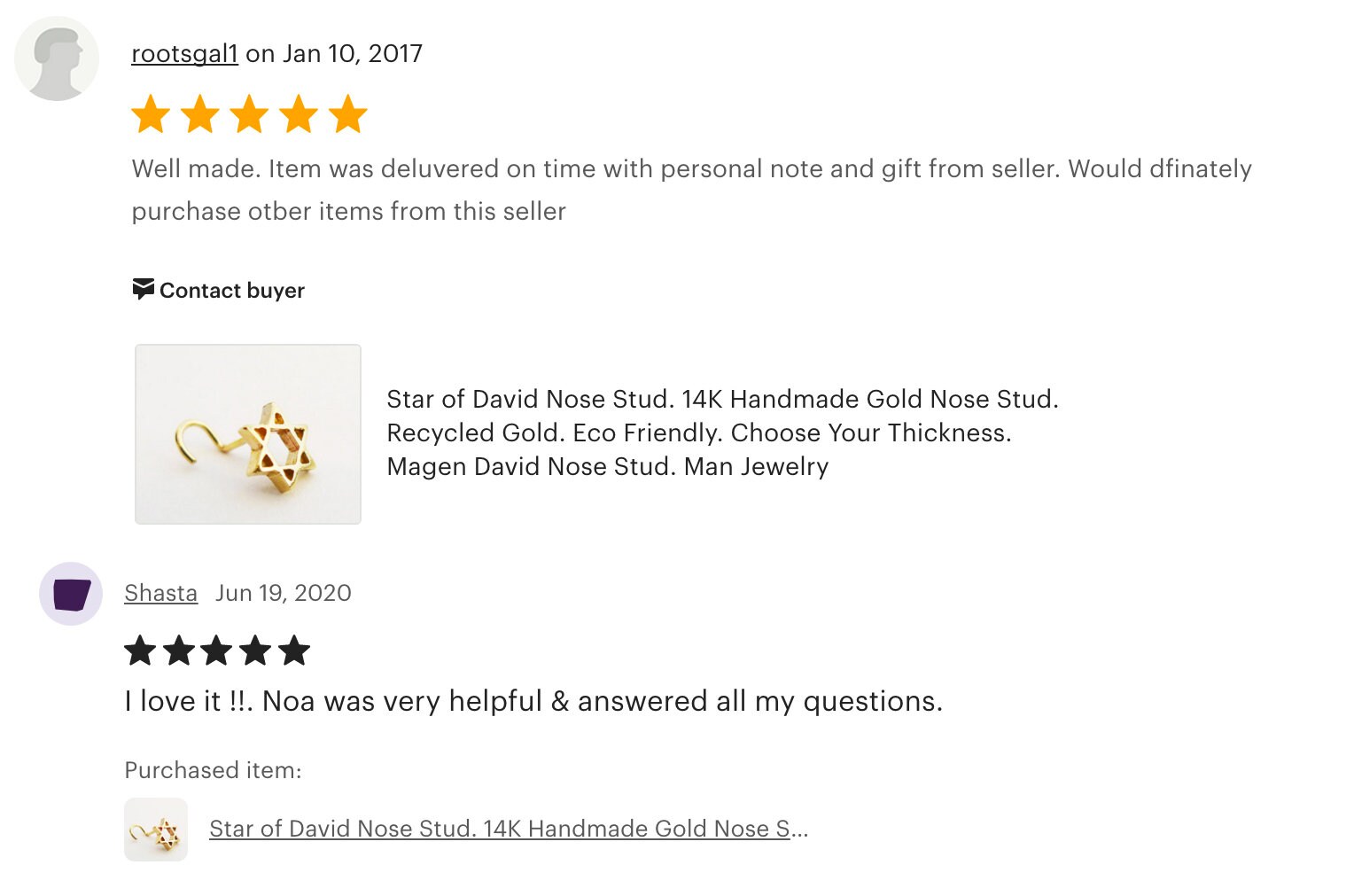 14K Star of David Nose Stud. Handmade Recycled Gold Body Piercing ...