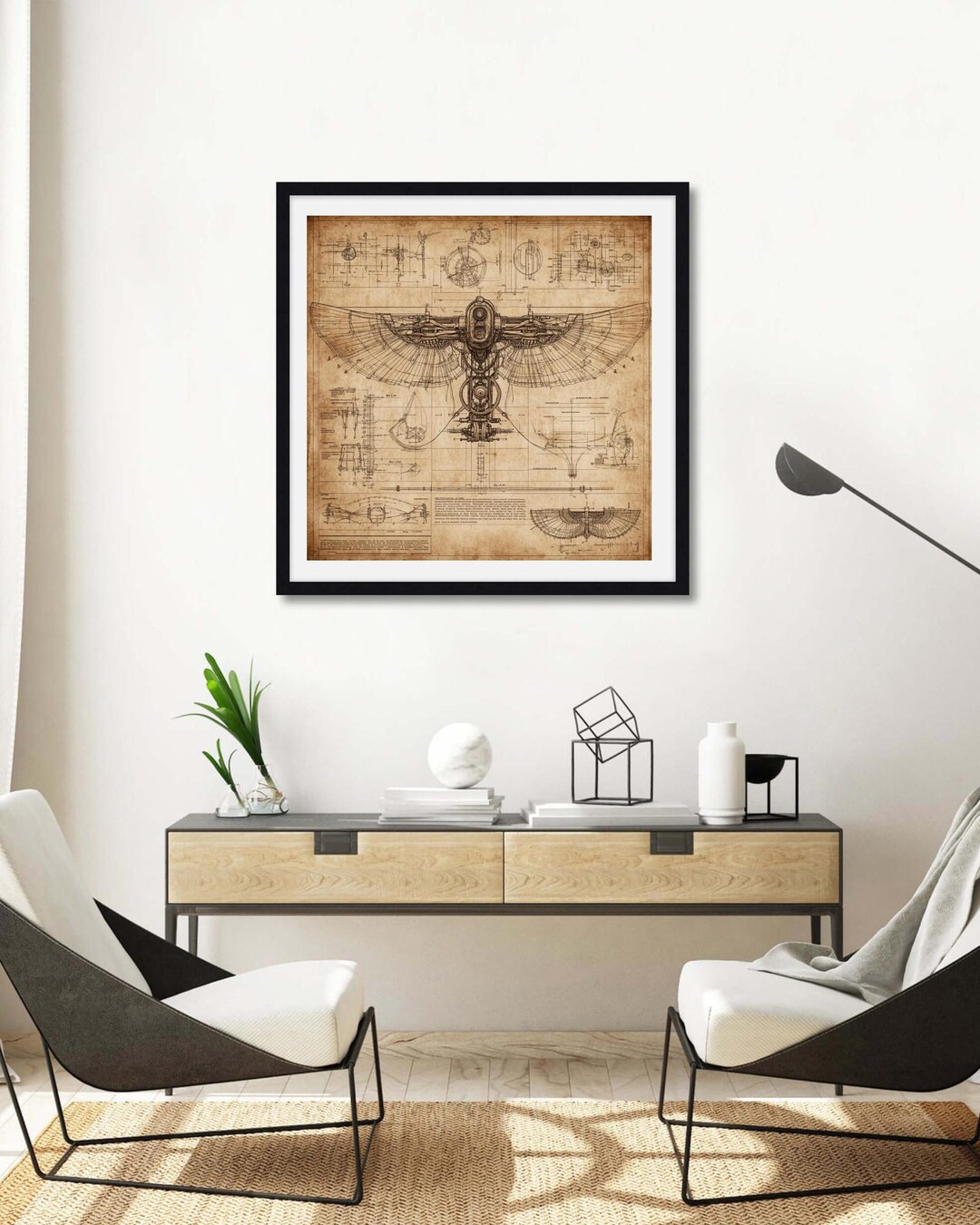 Steampunk Dragonfly Airship Blueprint – Vintage Sci-fi Printable Poster ...